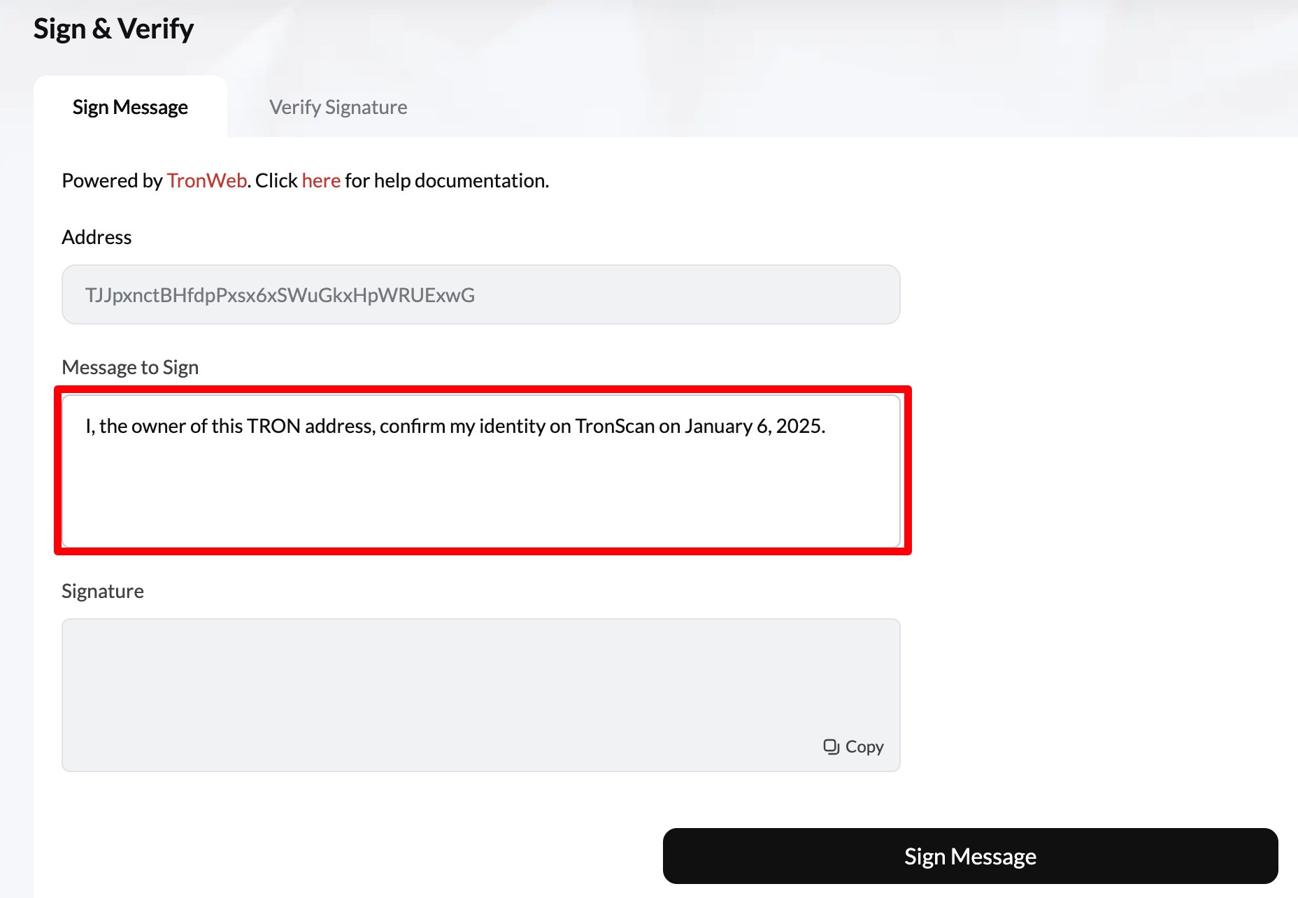 Message Signing & Verification – TRONSCAN Support Center