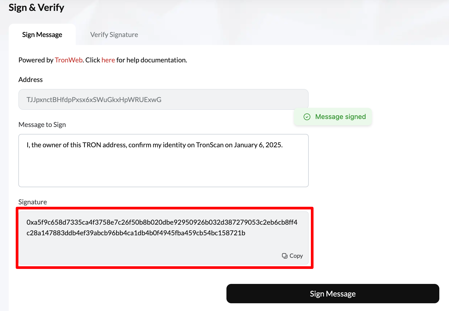 Message Signing & Verification – TRONSCAN Support Center